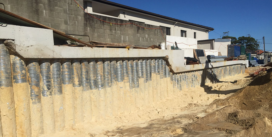 Contiguous Hand Piling for a basement extension project in Rosebery, Syd